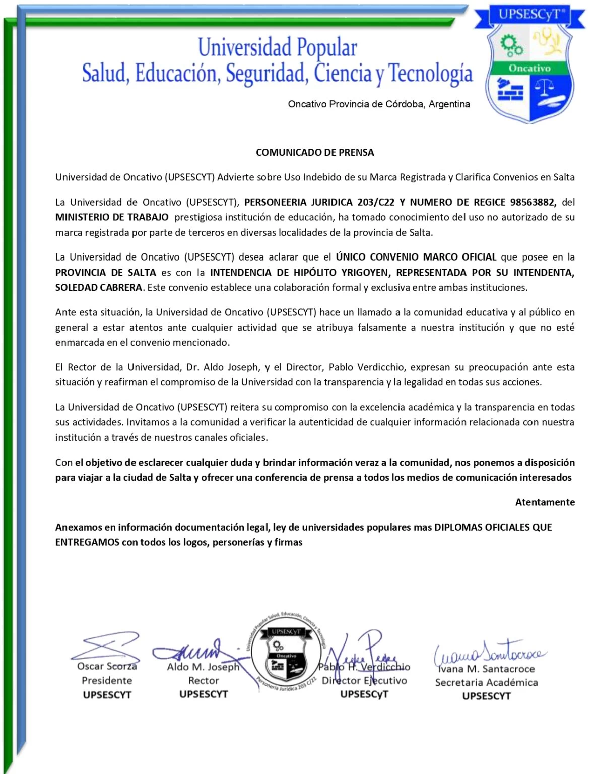 Curro de capacitaciones: La Universidad de Oncativo intimó a "Coco ...